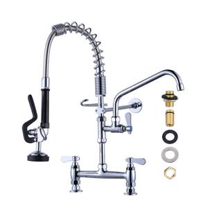 WOWOW Wall Mount Triple Handle Pull Down Sprayer Kitchen Faucet with ...