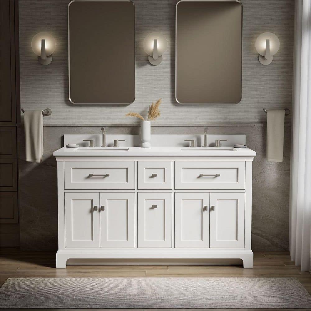 KOHLER Charlemont 61 in. Double Sink Freestanding White Bath Vanity ...