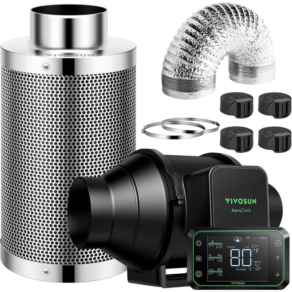 VIVOSUN AeroZesh S4 4 in. Inline Duct Fan with GrowHub E42A Controller ...