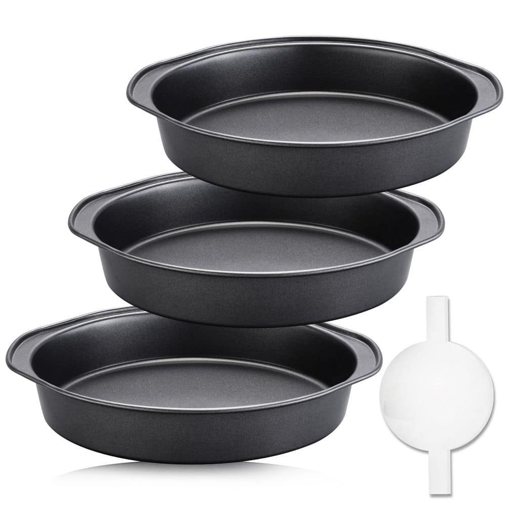 Wudkey 3-Piece 8 in. Round Carbon Steel Cake Pans with 100-Piece ...