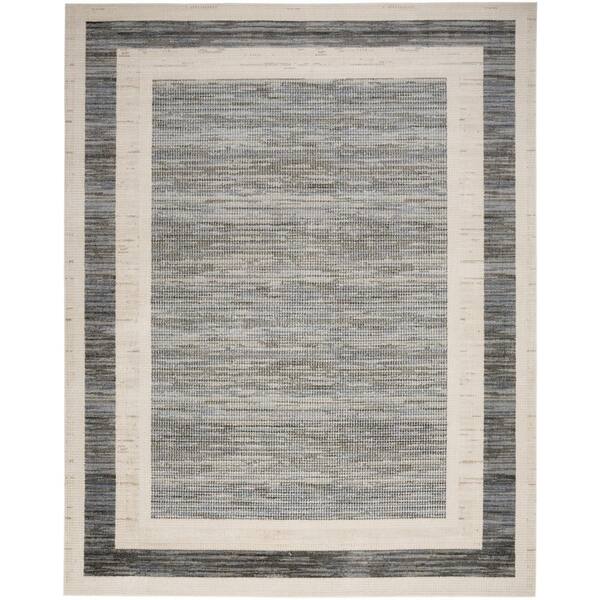 Nourison Serenity Home Grey Ivory 5 ft. x 7 ft. Banded Contemporary ...