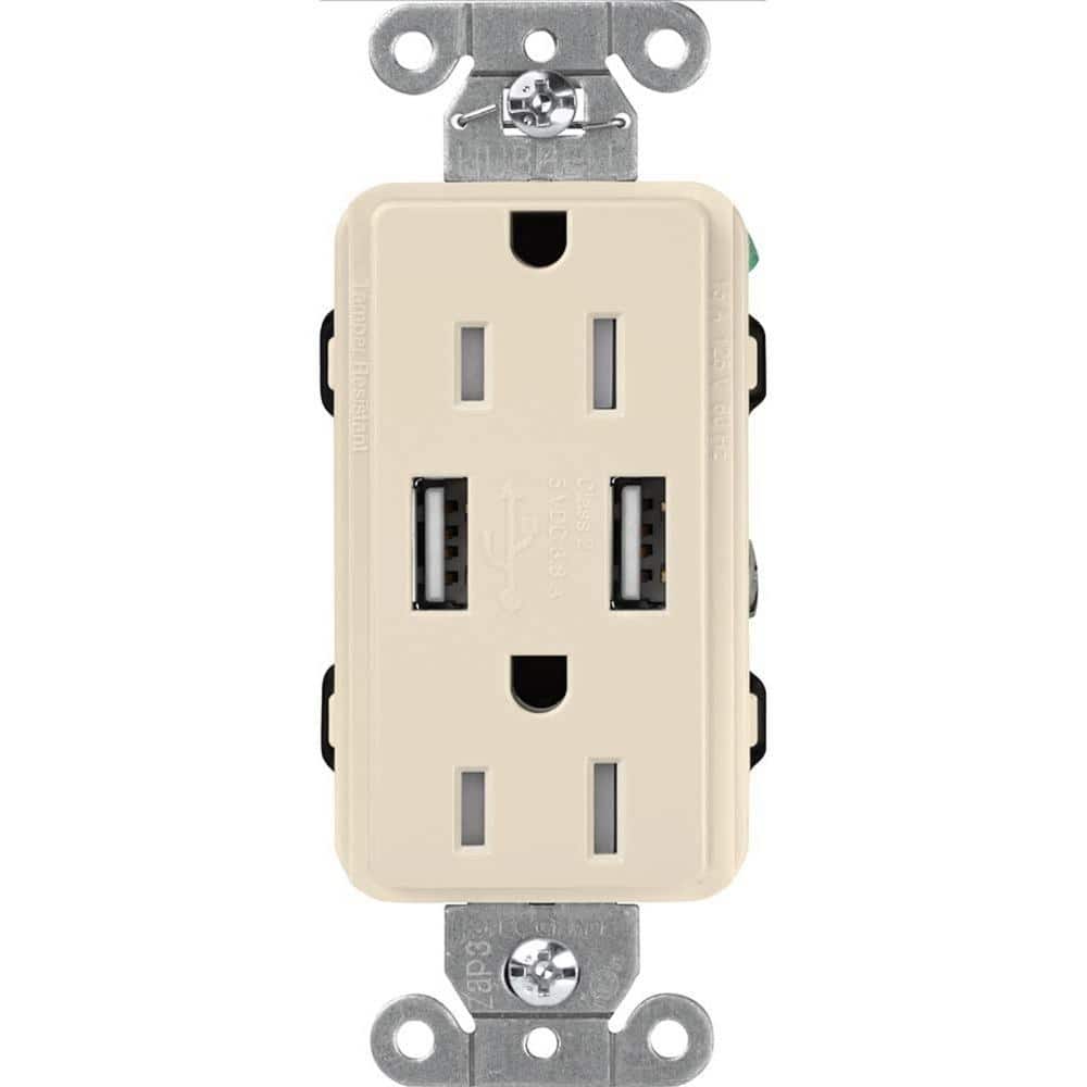 Lutron Claro 15 Amp USB Duplex Outlet, Light Almond (CAR-15-UBTR-LA ...
