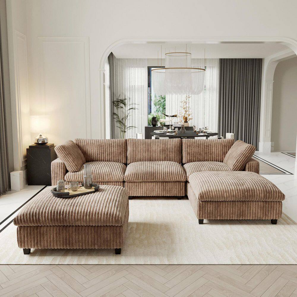 Magic Home 118 in. Square Arm Soft Faux Rabbit Fur Velvet 5-Piece ...