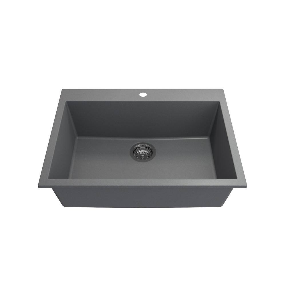 BOCCHI Campino Uno Concrete Gray Granite Composite 27 in. Single Bowl ...