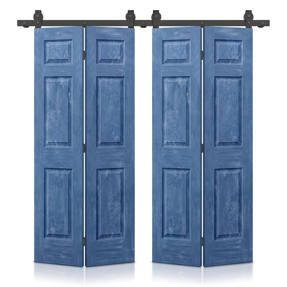 CALHOME 60 in. x 80 in. Vintage Blue Stain 6 Panel MDF Double Hollow ...