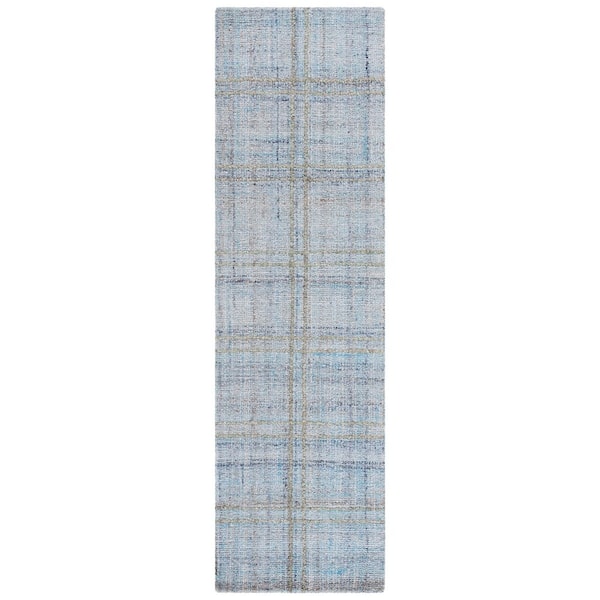 SAFAVIEH Abstract 2 ft. x 8 ft. Blue/Gray Geometric Plaid Runner Rug ...