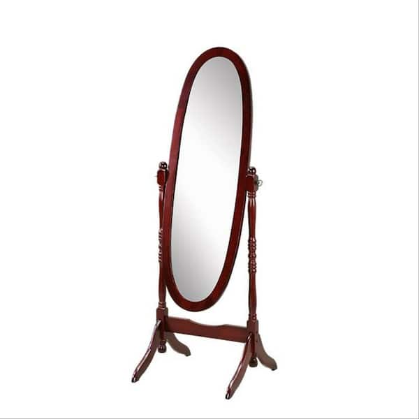 Traditional Red 22.5 in. W x 59.25 in. H Oval Wood Full Length Mirror ...