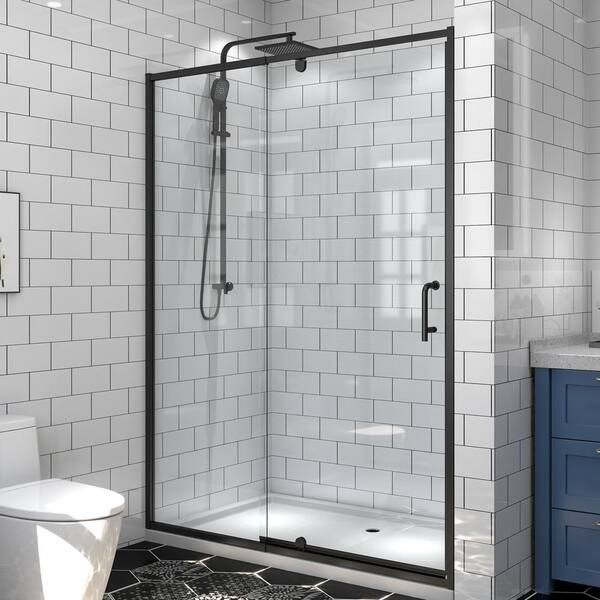 Xspracer Victoria 50-54 in. W x 71 in. H Pivot Swing Framed Shower Door in Matte Black with ...