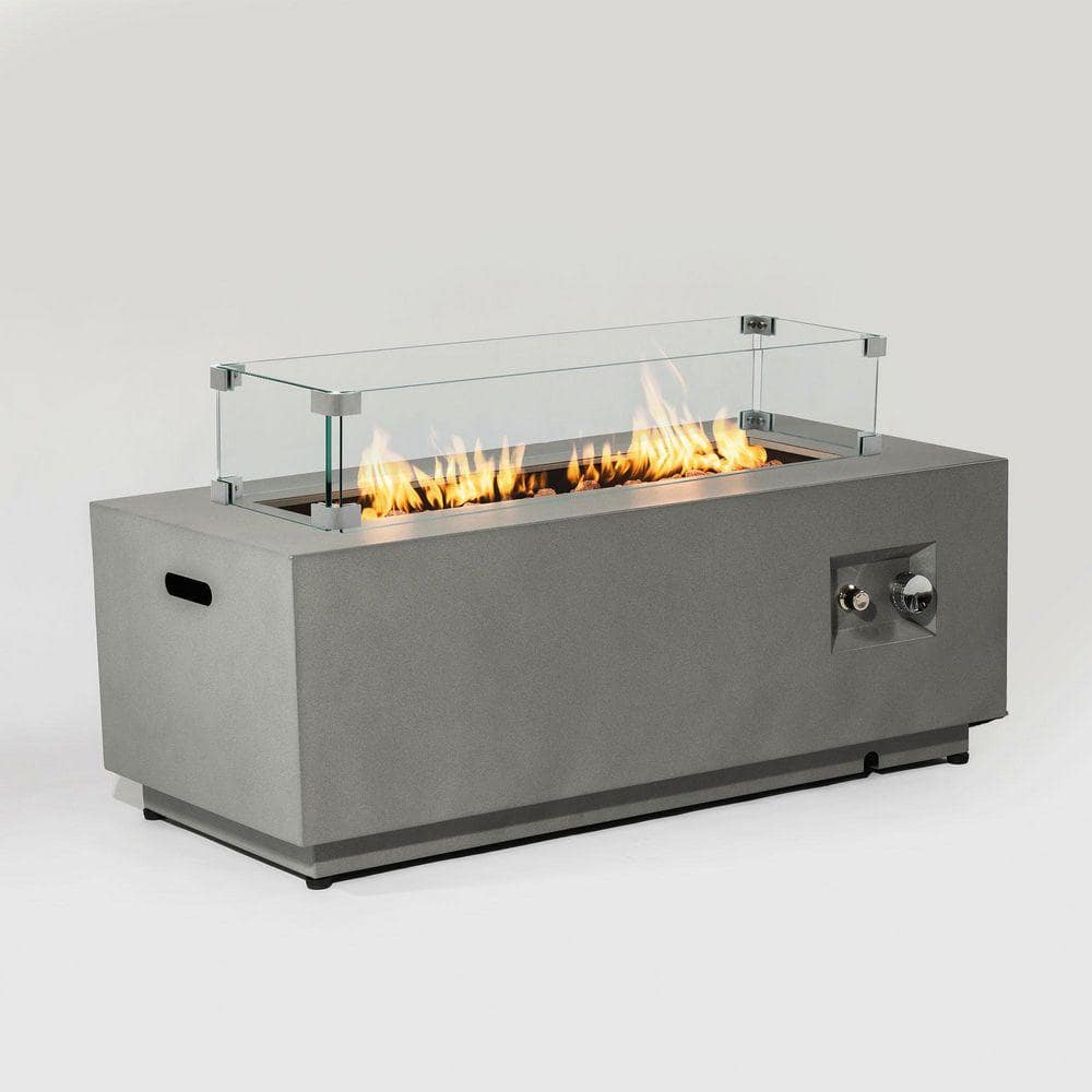 Runesay 2-Piece 42" Gray Metal Rectangular Outdoor Propane Gas Fire Pit ...