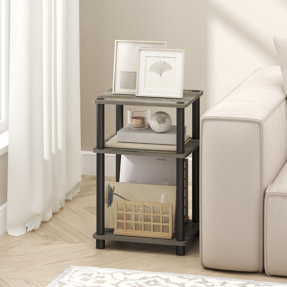 Furinno TURN-N-TUBE13. 4 in. Grey Oak/Black Rectangular Wood End Table ...