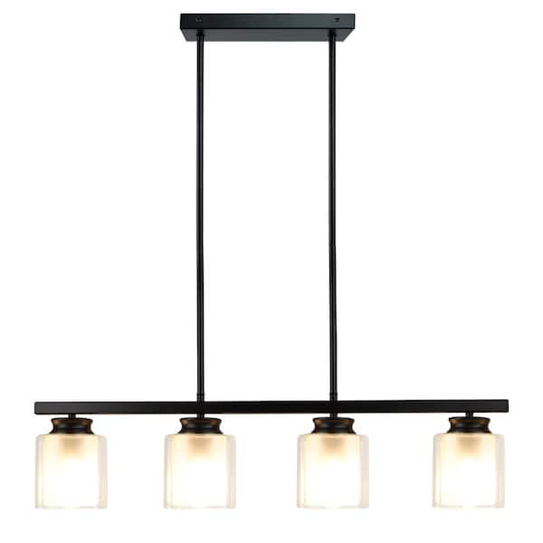 Depuley 4 Light Black Metal Kitchen Island Pendant Light With Glass