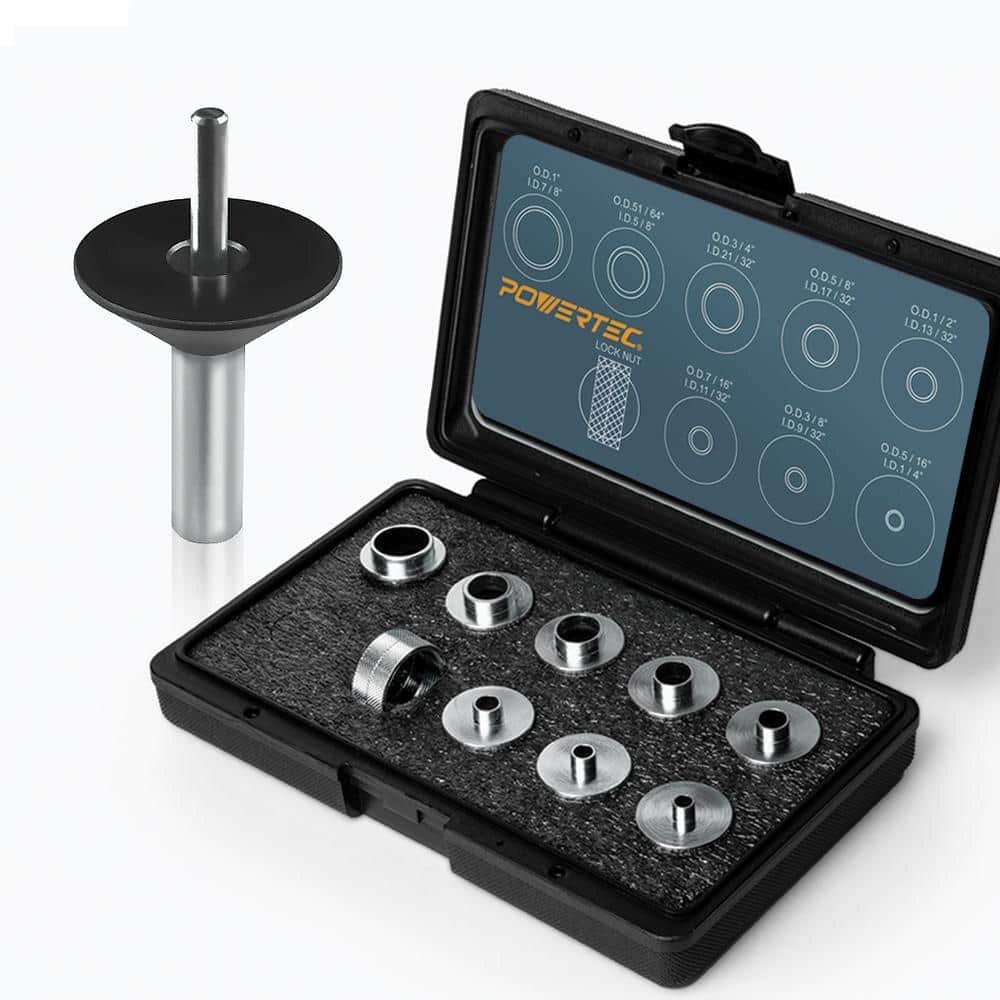 ‎POWERTEC Solid Router Template Bushing Guides and Centering Pin with Cone, 5/16 in. to 1 in ...