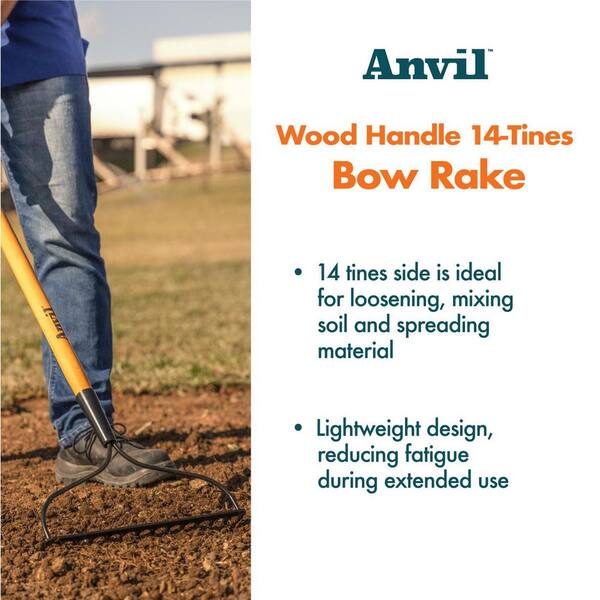 Anvil 47 in. L Wood Handle 14-Tines Garden Bow Rake 77105-943 - The ...