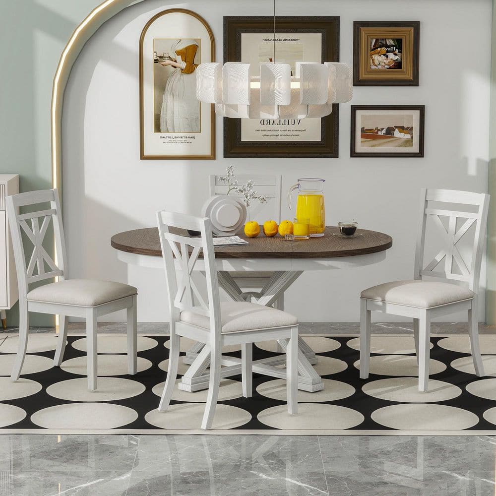 Nestfair 5 Piece Brown and Antique White Wood Dining Set with ...