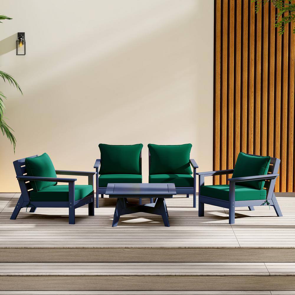 WESTIN OUTDOOR Birchwood Navy Blue Arrangeable 5-Piece Outdoor Patio HDPE Deep Seating ...