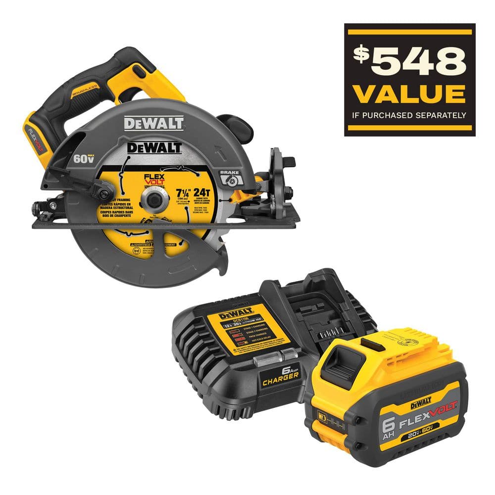 DEWALT FLEXVOLT 60V MAX Lithium-Ion Cordless Brushless 7-1/4 in. Circular Saw with Brake with ...