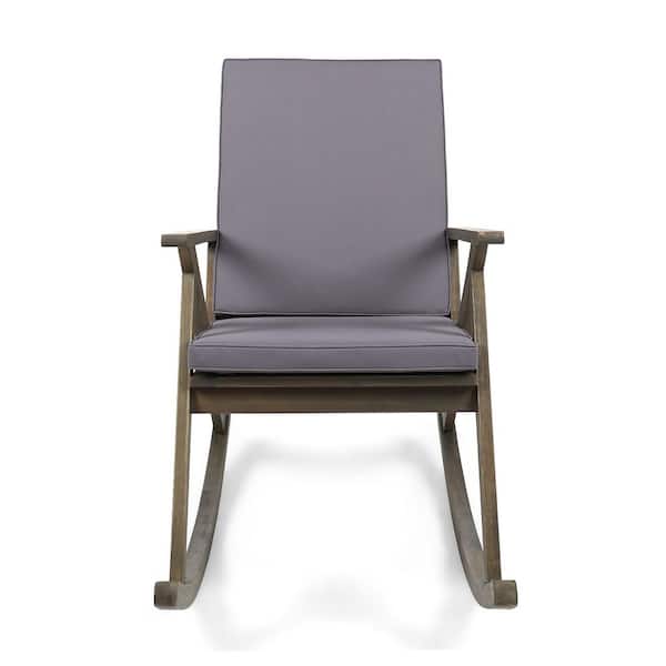 Acacia Wood Outdoor Rocking Chair with Gray Cushions, Patio Lounge ...