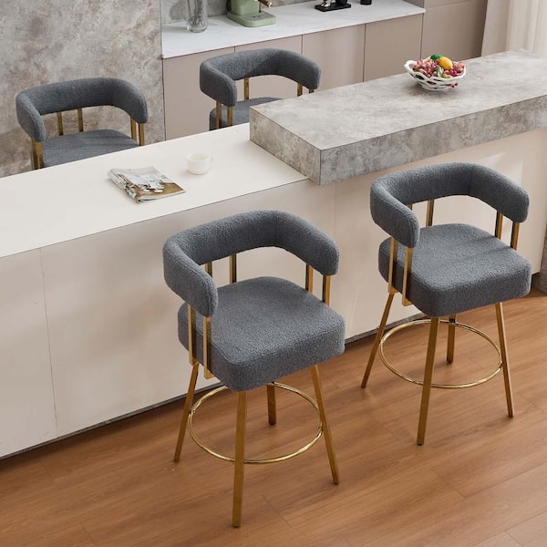 37 in. H Gray Metal Frame Modern Bar Stool Low Back Counter Height ...