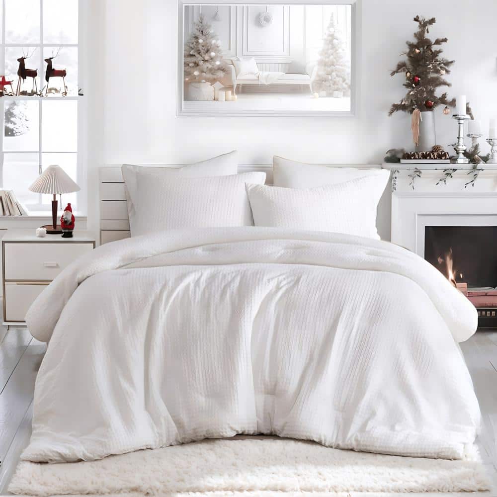 510 Design Mina 3-Piece White King/Cal King Waffle Weave Textured ...