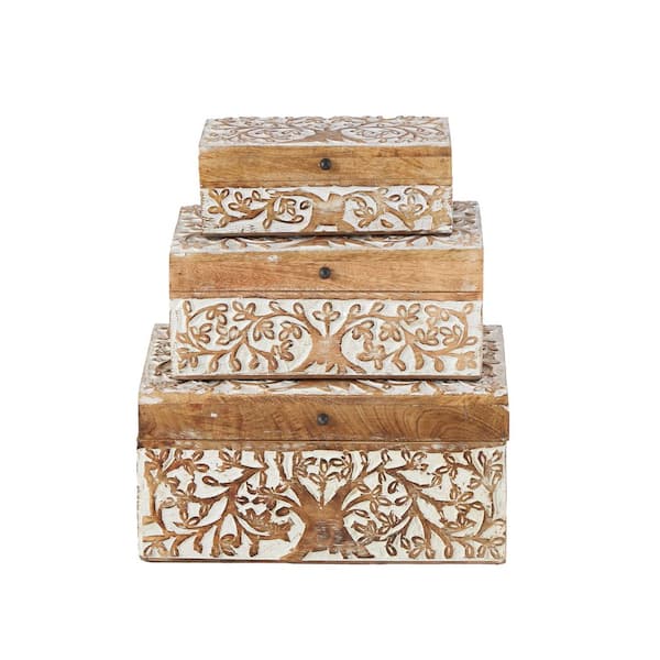 Set of 3 Mango Wood Decorative Boxes with Hinged Lid-8,10, and 12 in ...
