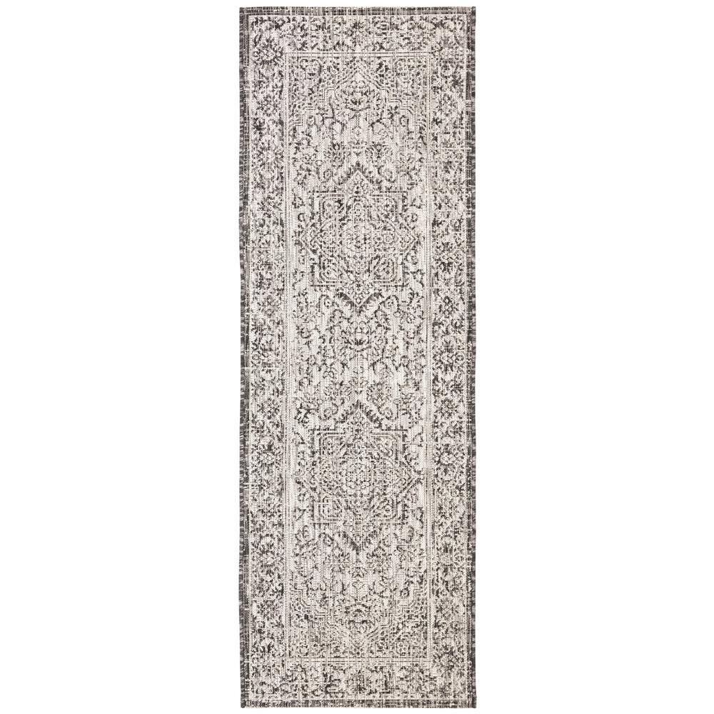 SAFAVIEH Courtyard Slate/Gray 2 ft. x 10 ft. Border Medallion Floral ...