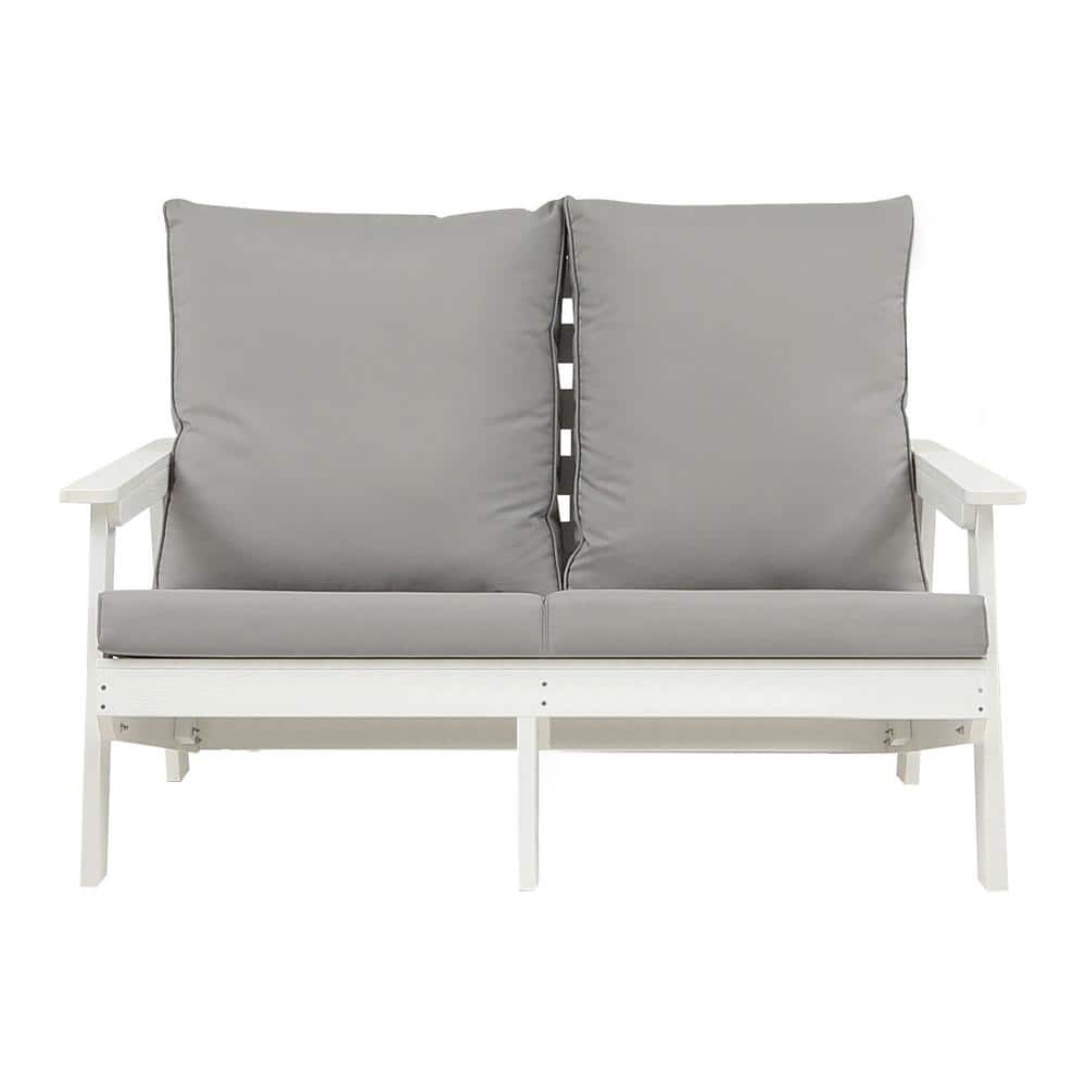 myhomore HDPE 1-Piece Wood Grain Outdoor Patio Loveseat with White/Grey ...