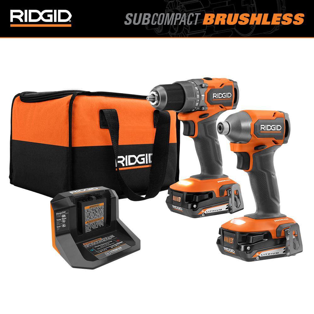 RIDGID 18V SubCompact Brushless 2-Tool Combo Kit w/ Hammer Drill ...