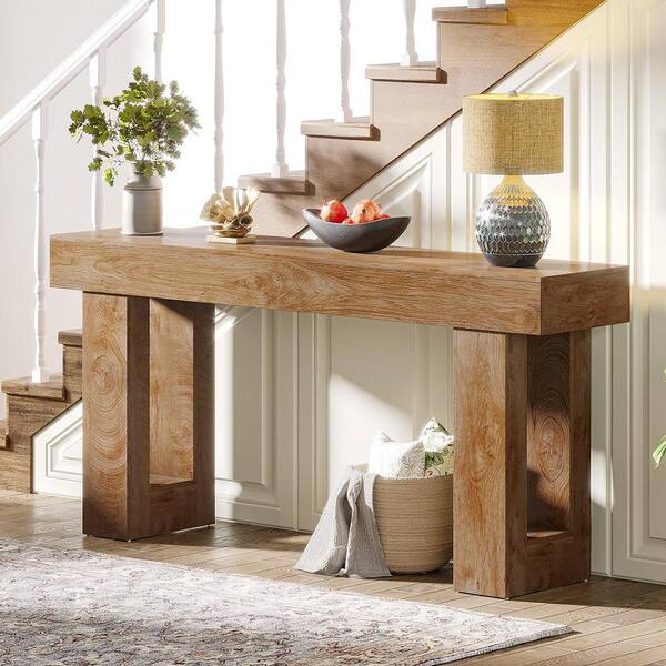 BYBLIGHT Turrella 62.99 in. Light Brown Console Tables, Rectangle ...