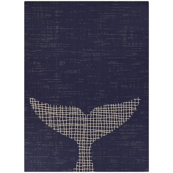 BALTA Herman Navy Blue 8 ft. x 10 ft. Whale Tail Indoor/Outdoor Area ...