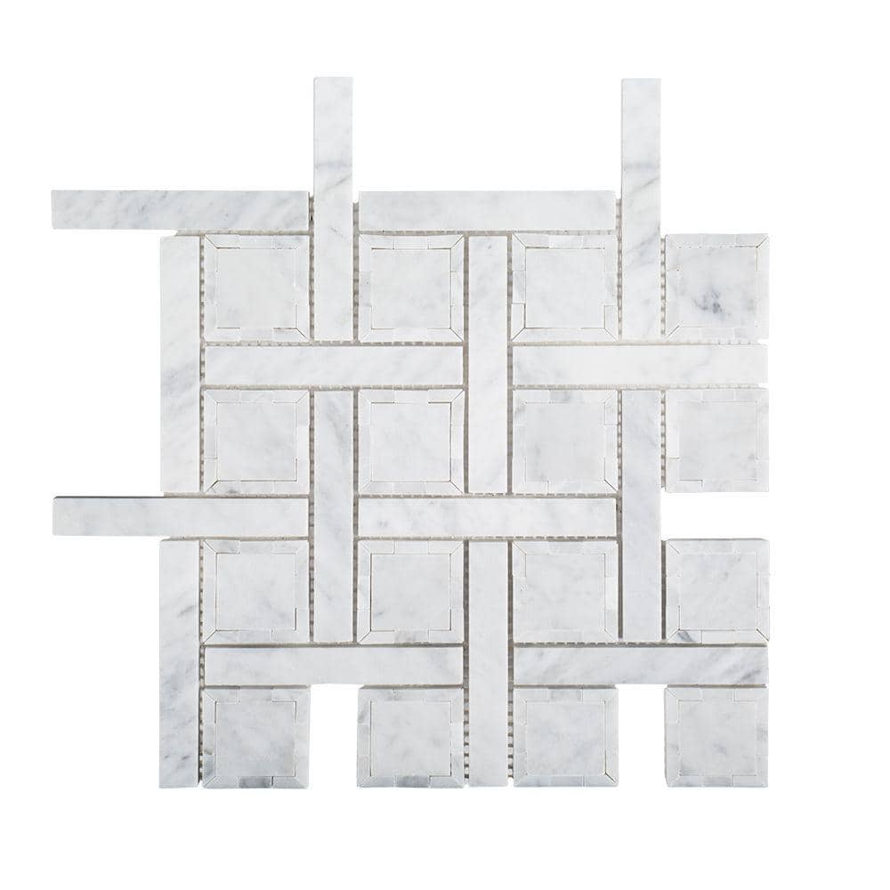 Jeffrey Court Foxwood Manor White 12 in. x 12 in. Basket Weave Marble ...