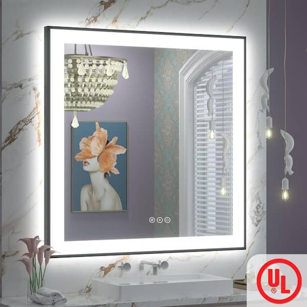 Apmir 36 in. W x 36 in. H Square Framed UL Certified Front and Back LED ...