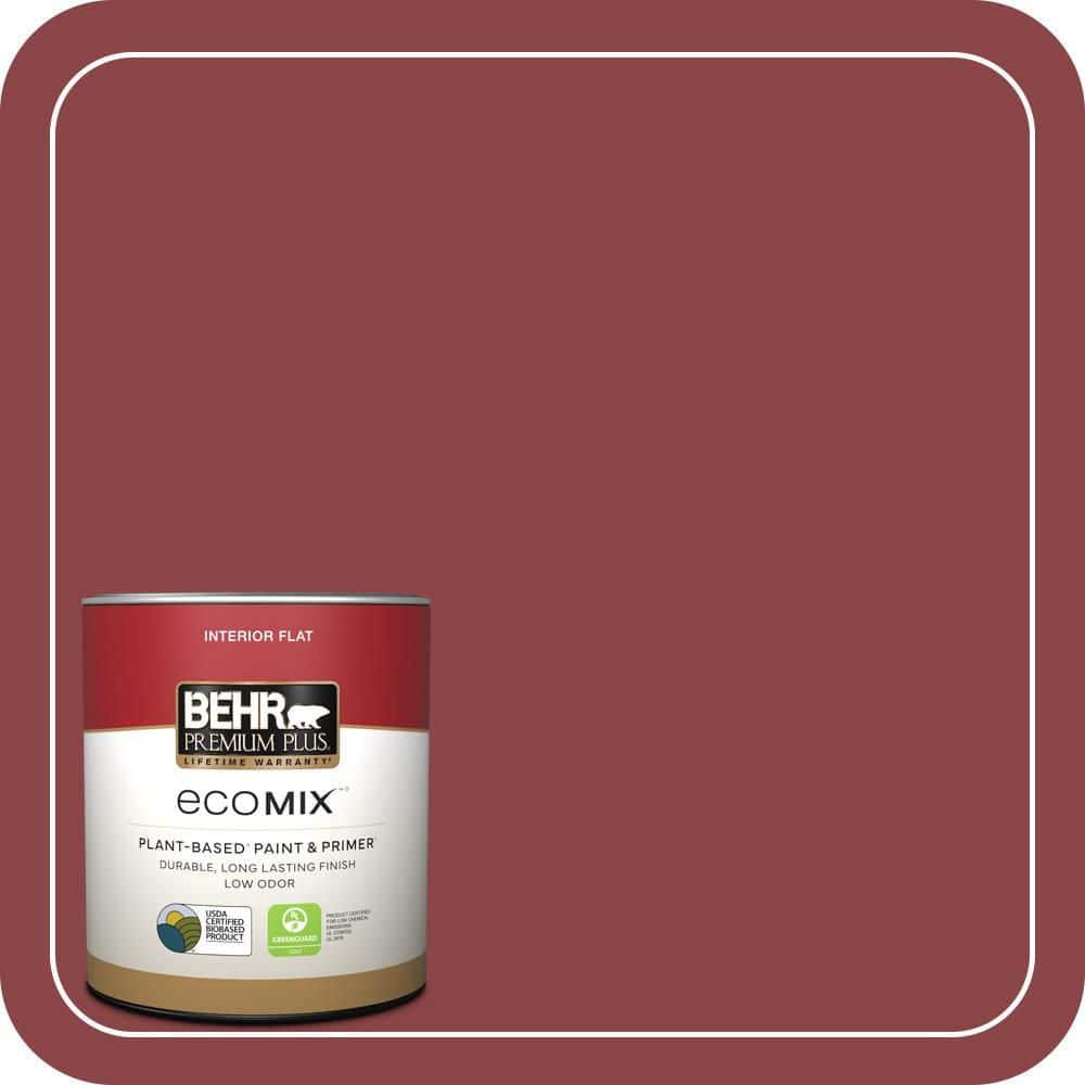 BEHR PREMIUM PLUS 1 qt. #PPU1-10 Forbidden Red Flat EcoMix Plant-Based ...