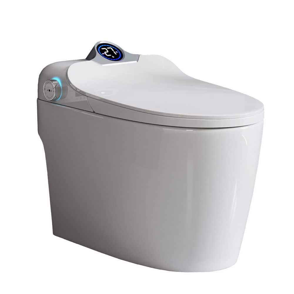 Crofutre 1.2GPF Tankless Elongated Smart Bidet Toilet in White with LED ...