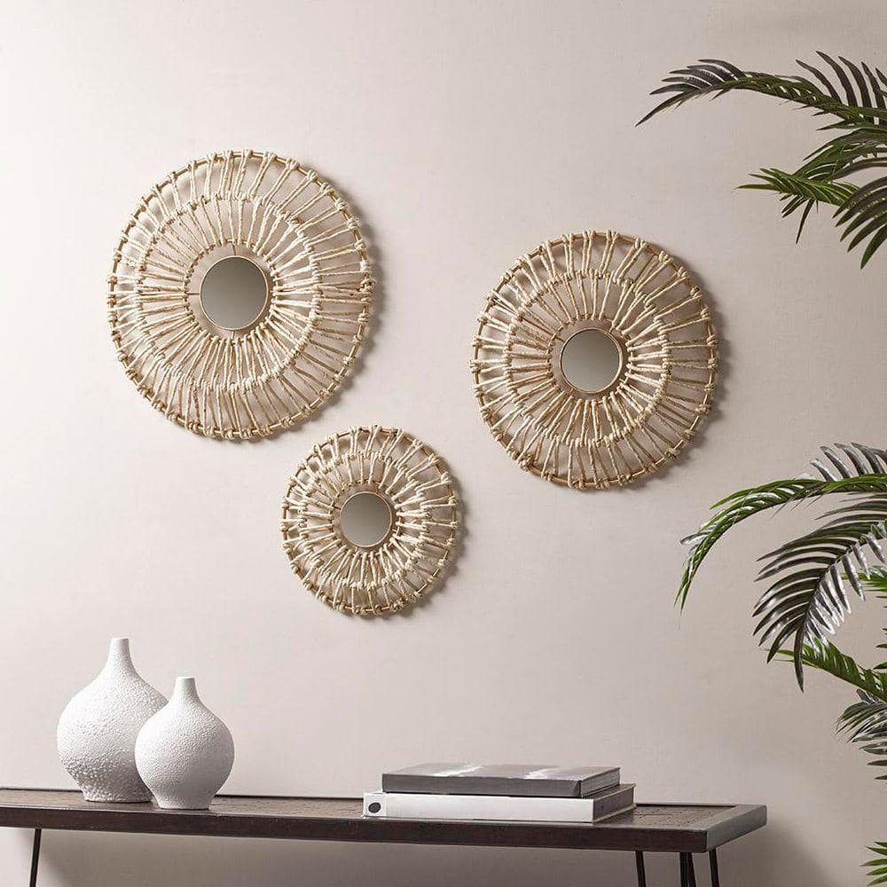 Wooakway Beige 21 in. W x 21 in. H Round Novelty Wall Mirror Accent ...
