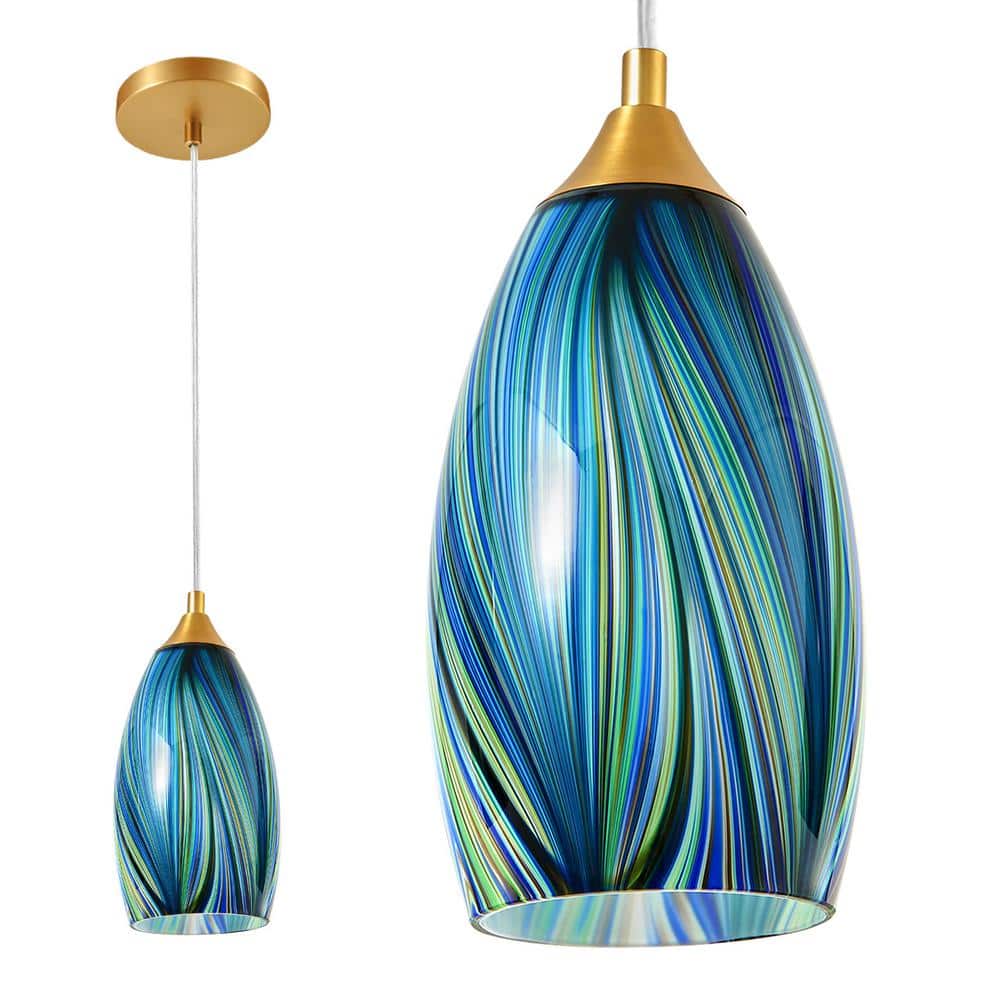 Deyidn 60-Watt 1-Light Blue Ripple Art Pendant Design Mini Pendant ...