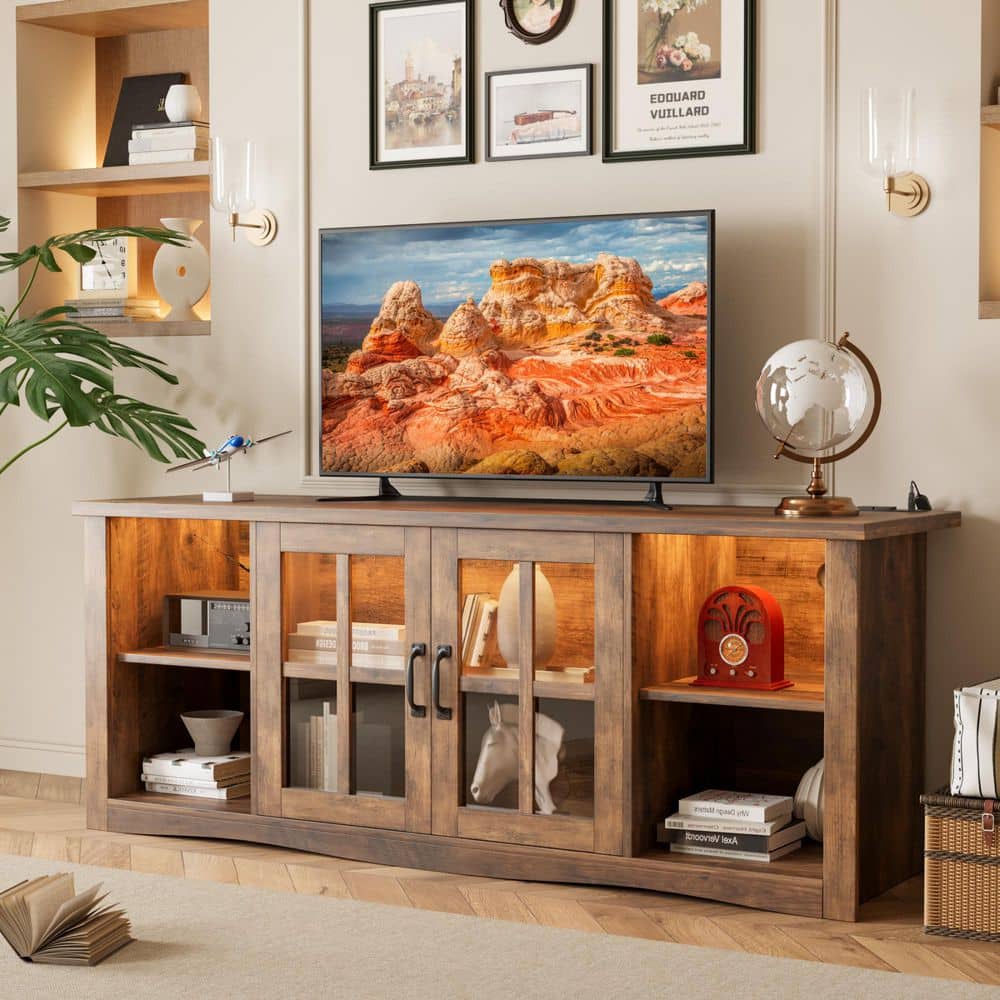 LACOO 58 in. Brown TV stand Fits TVs up to 75 in. Entertainment Center ...