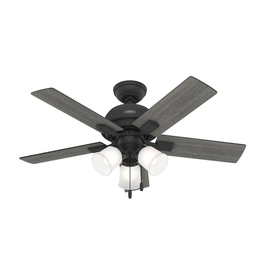 Hunter Crystal Peak 44 in. Indoor Matte Black Ceiling Fan with Light ...