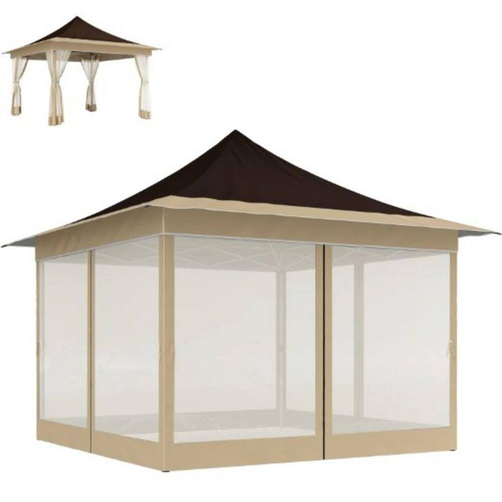 12 ft. x 12 ft. Outdoor Brown Pop Up Adjustable Height Canopy/Tent with ...