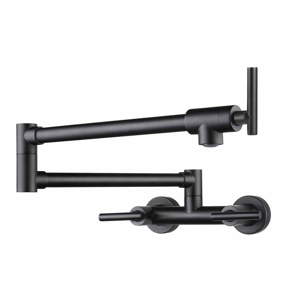ALEASHA Wall Mounted Pot Filler with Double Handles in Matte Black AL ...