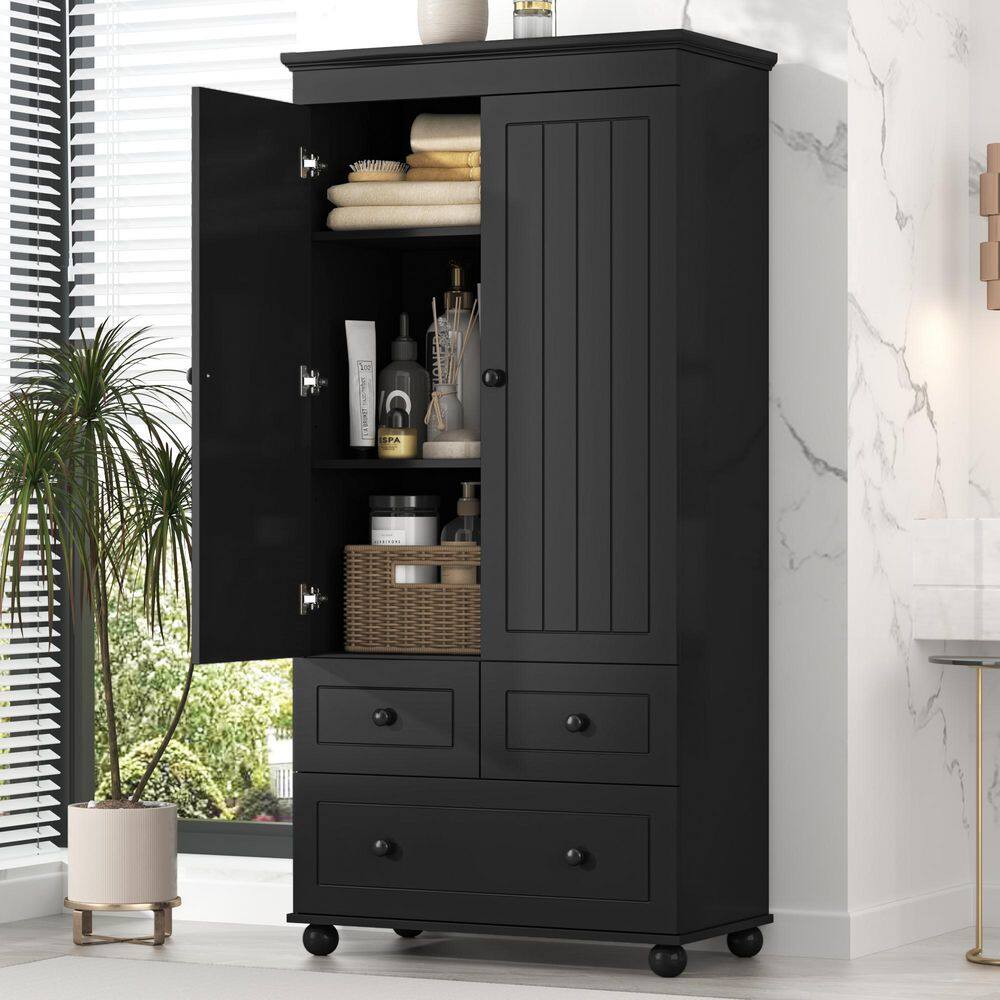 XUJMK 31 in. W x 16 in. D x 63 in. H Black Linen Cabinet, Tall Storage ...