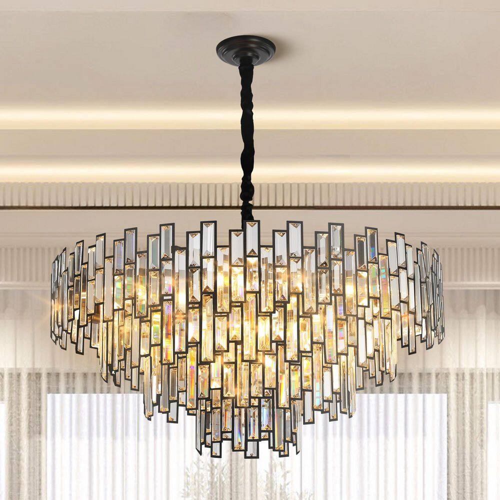 Gleam Flare 31.5" Modern Chandelier 19-Light 4-Tier Black Round K9 ...