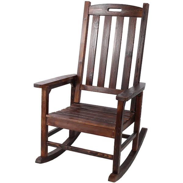 Reviews for Dark Brown Large Wood Outdoor Rocking Chair with Wide Seat ...
