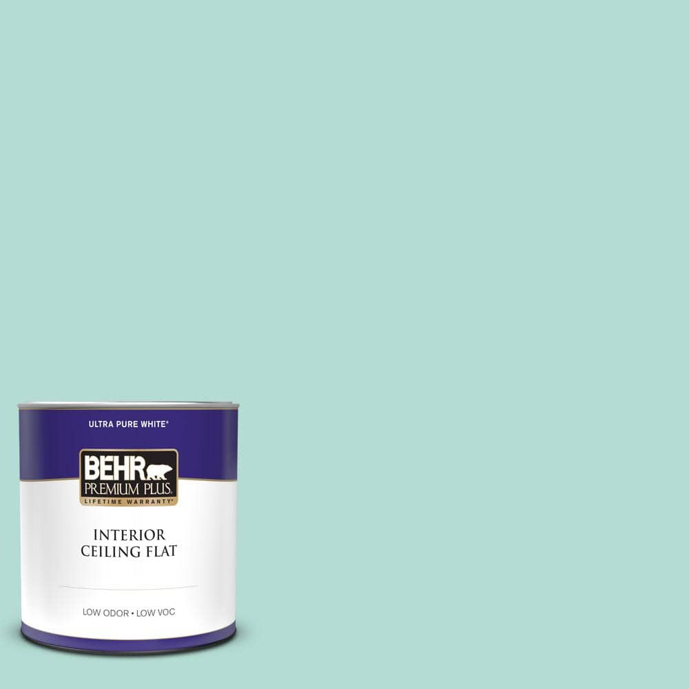 BEHR PREMIUM PLUS 1 qt. #490C-3 Balmy Seas Ceiling Flat Interior Paint ...