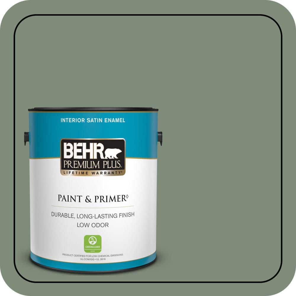 BEHR PREMIUM PLUS 1 gal. #450F-5 Amazon Moss Satin Enamel Low Odor ...