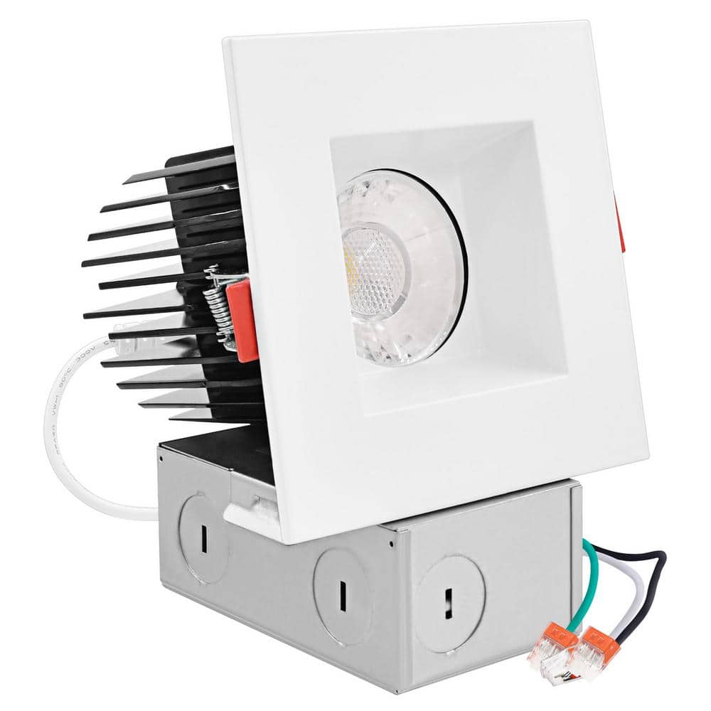 LUXRITE 3 in. Square LED Recessed Lights with J-Box 5CCT 1000 Lumens 15 ...