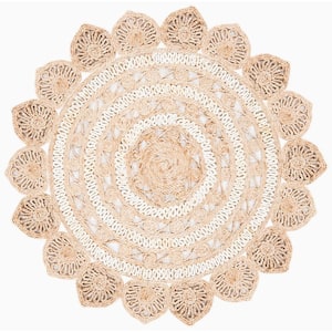 SAFAVIEH Natural Fiber Black/Beige 7 ft. x 7 ft. Woven Ascending Round ...