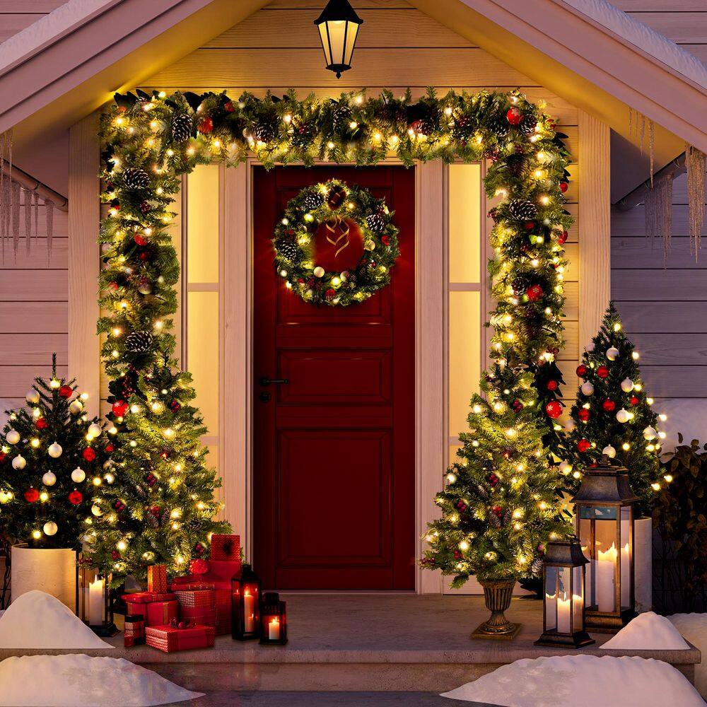 4 ft. Pre-Lit Artificial Christmas Tree 4-Piece Christmas Sets with LED ...