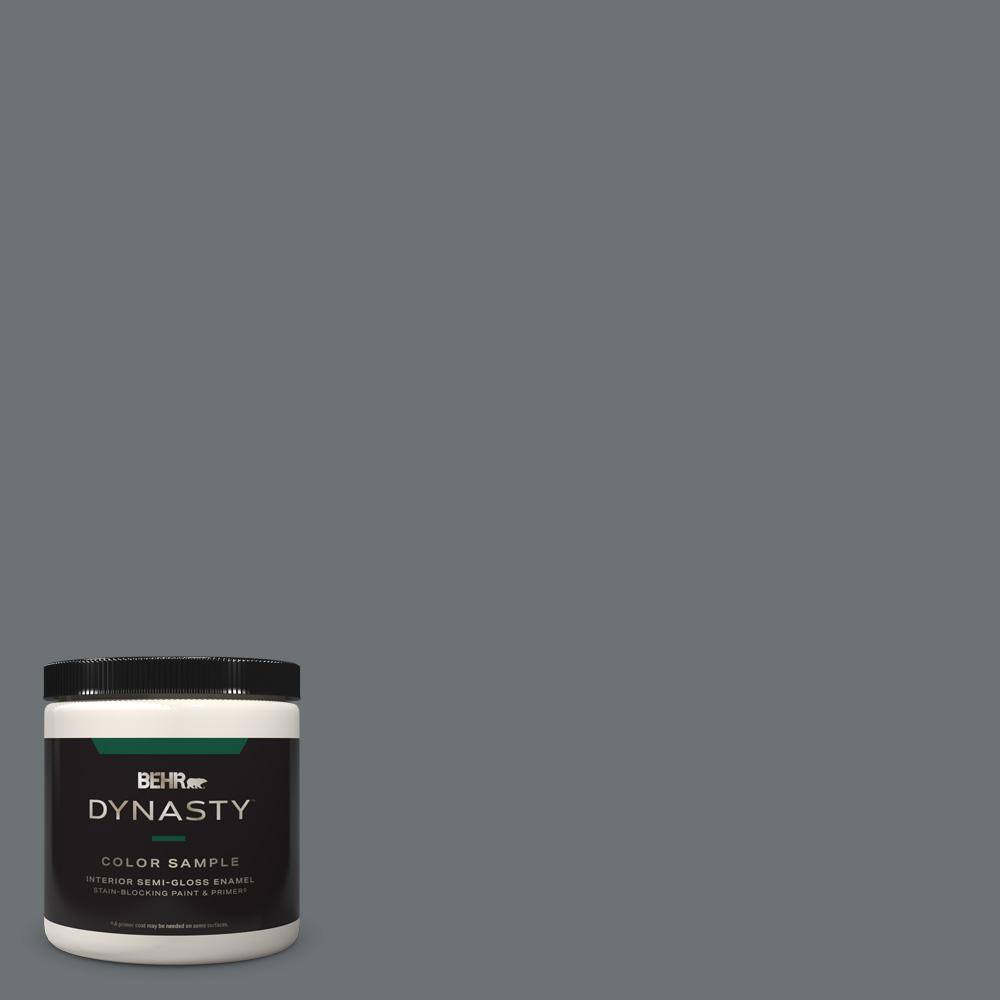 BEHR DYNASTY 8 oz. #MQ5-28 Dawn Gray One-Coat Hide Semi-Gloss Enamel ...