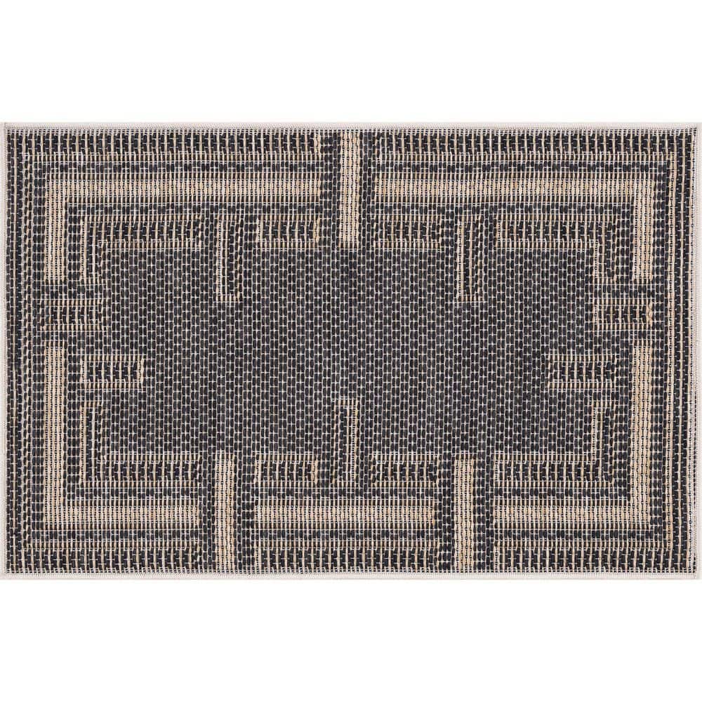 Tayse Rugs Bailey Black 2 ft. x 3 ft. Transitional Geometric Flat Weave ...
