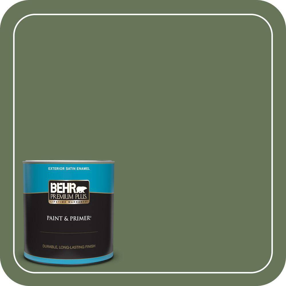BEHR PREMIUM PLUS 1 qt. #PPU10-01 Scallion Satin Enamel Exterior Paint ...